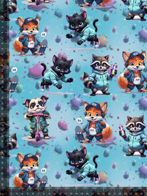 Bomuldsjersey med seje graffiti dyr - Louifax